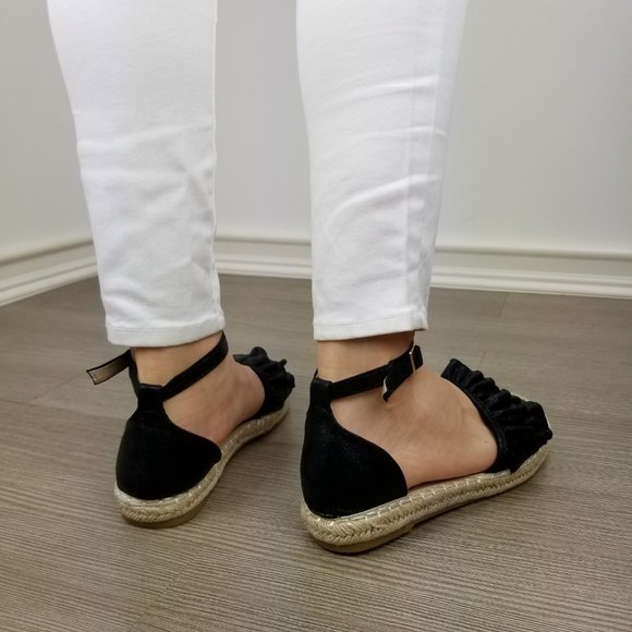 Shoes | Cutest Sparkly Black Espadrille Ruffle Sandals | Poshmark